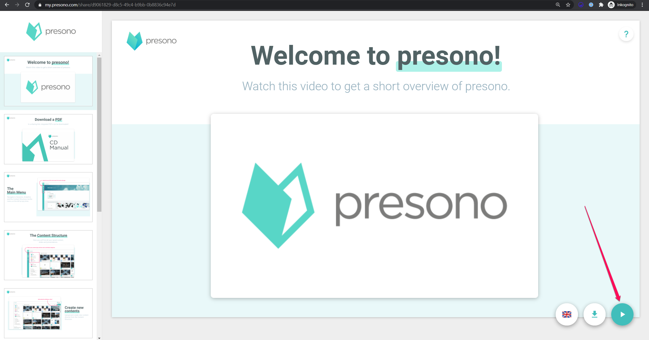 Share presentations/sessions as a link – presono's knowledgebase